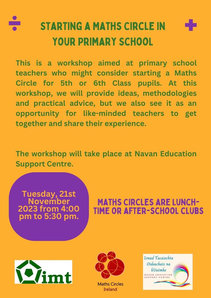 AUT23-215 Starting a Maths Circle in your Primary School ( Face to Face Course)-Primary - Navan ...